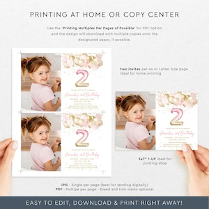 Editable 2nd Birthday Invitation Template Gold Pink Glittery Balloons ...