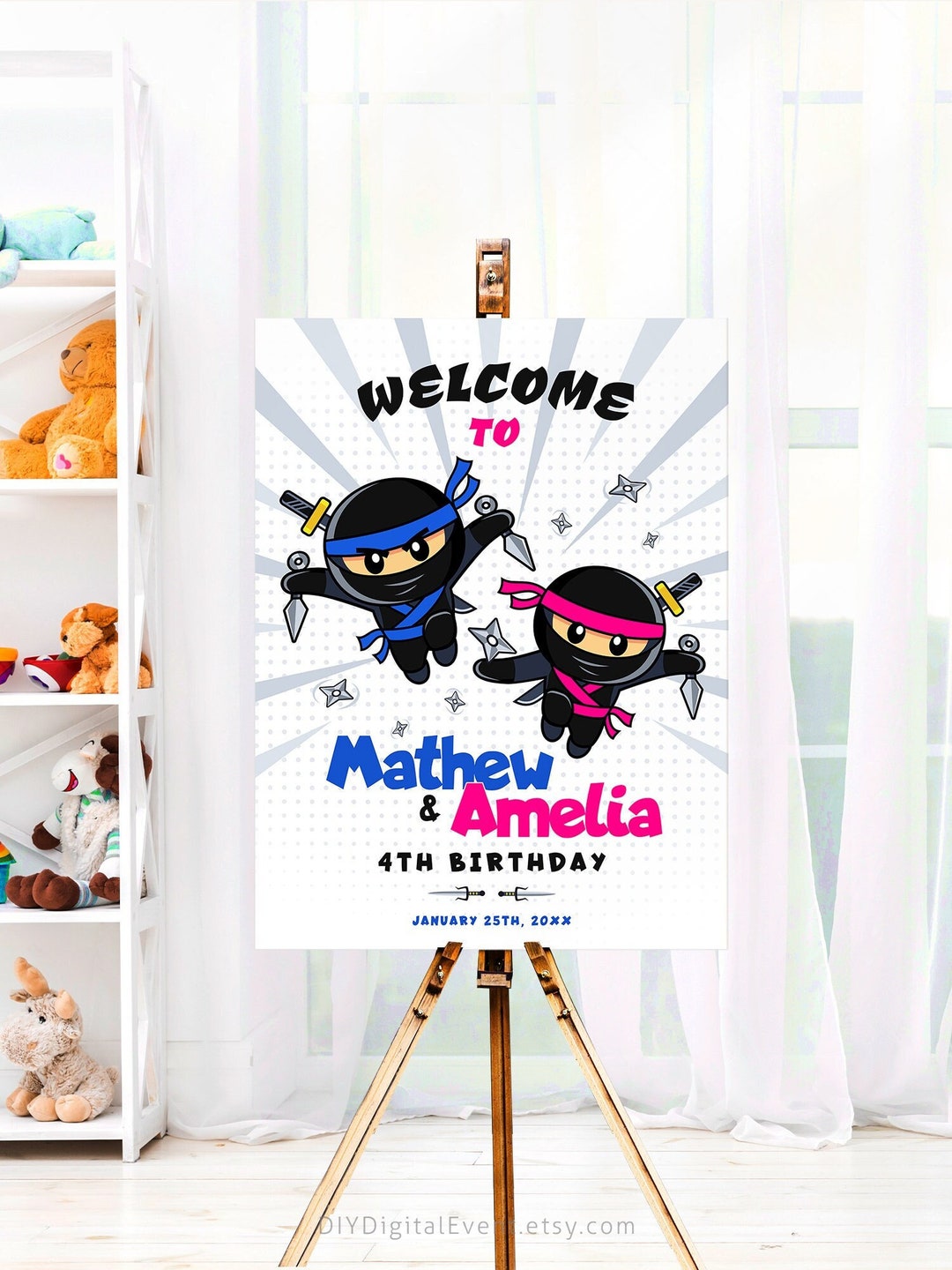 Ninja Birthday Welcome Sign Template Editable Ninja Birthday Sign ...