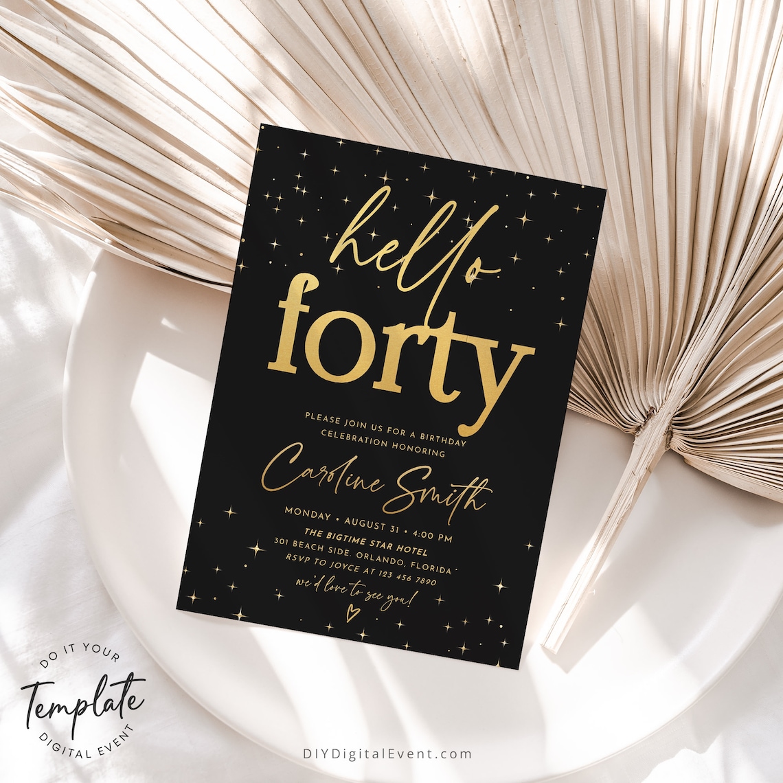 Editable 40th Birthday Invitation Template Printable Gold - Etsy