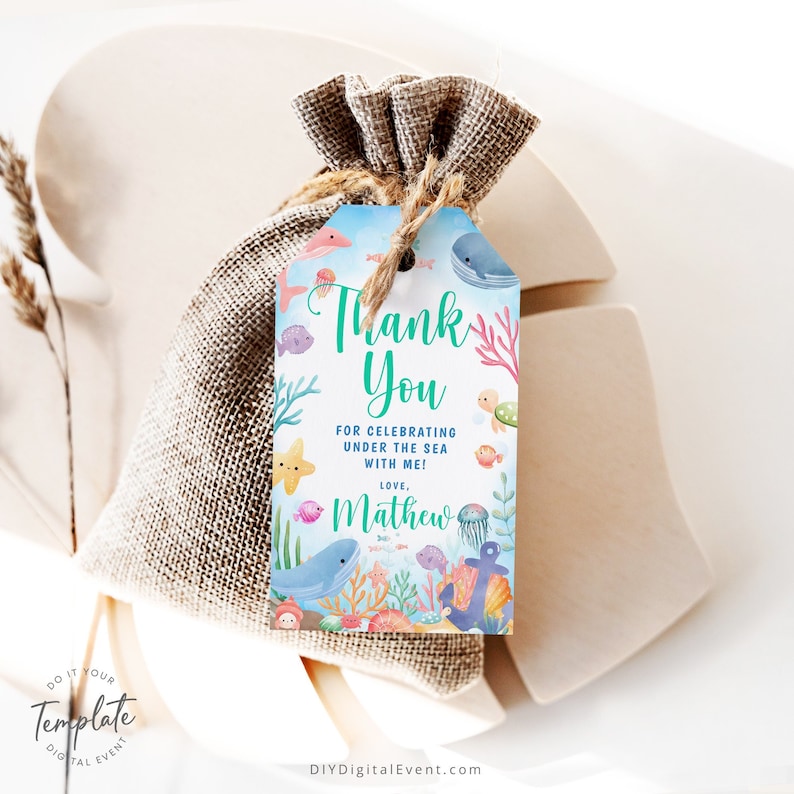 Editable Under the Sea Thank You Tag Ocean Animals Favor Party - Etsy