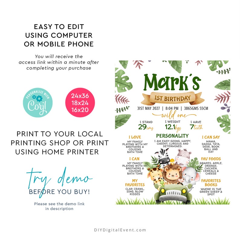 Editable Safari Animals Milestone Poster Template Printable - Etsy