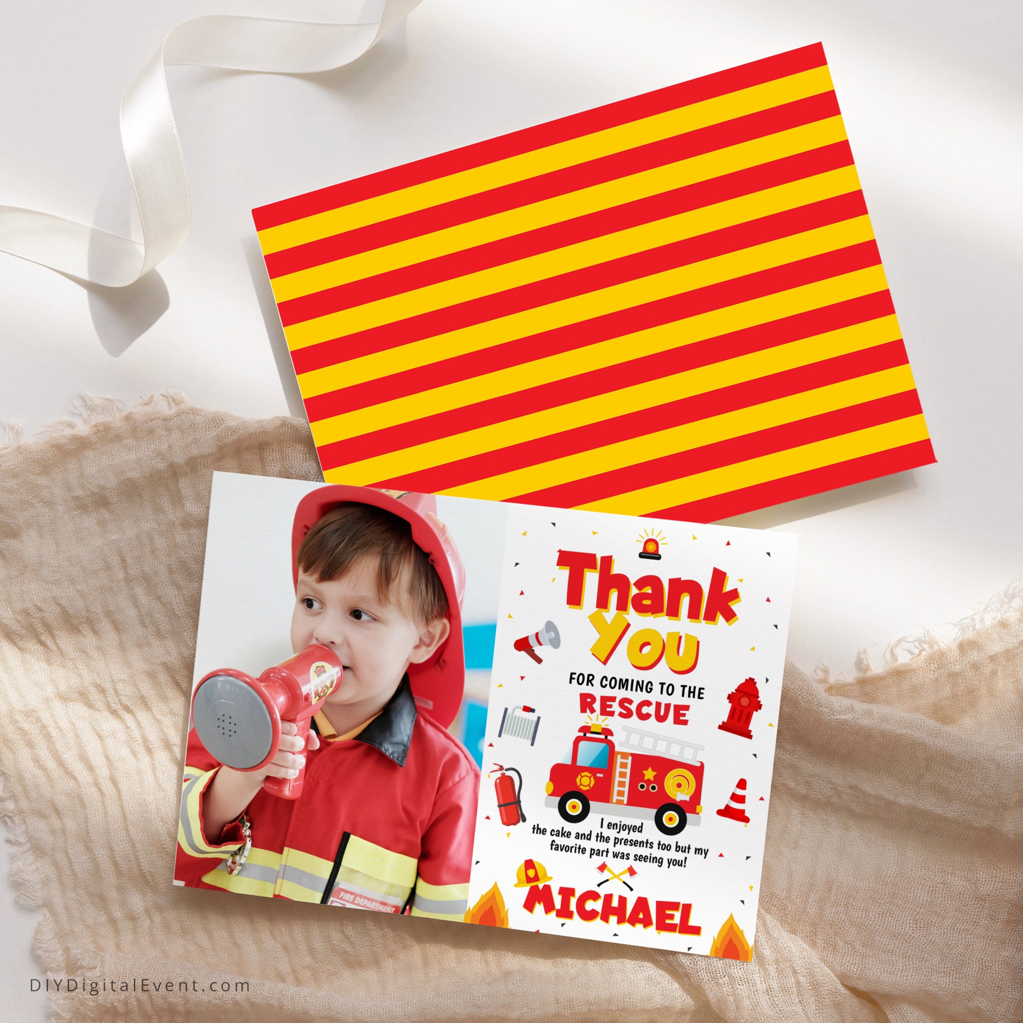 Firetruck Birthday Thank You Card Template Printable Firetruck With ...