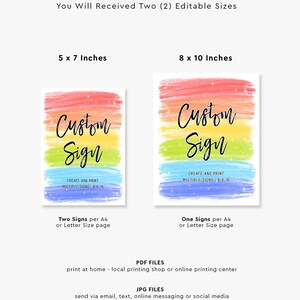Custom Sign Editable Template, Watercolor Rainbow Birthday Sign Baby ...
