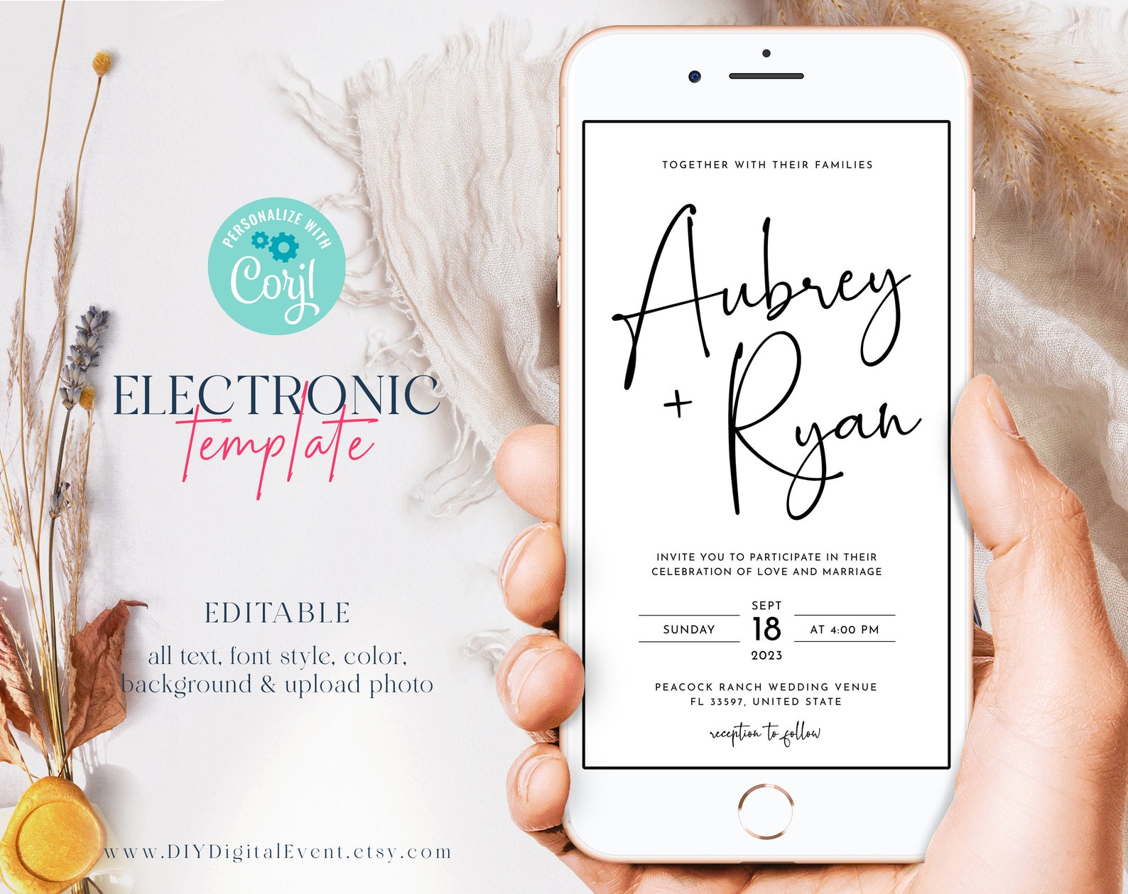 Electronic Wedding Invitation Template, Editable Wedding Invitation ...