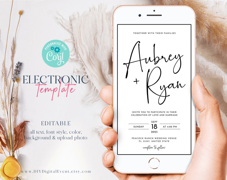 Electronic Wedding Invitation Template, Editable Wedding Invitation ...