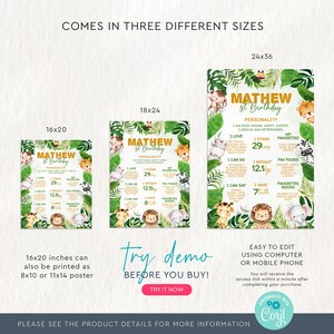 Editable Safari Animals Milestone Birthday Poster Template Printable ...
