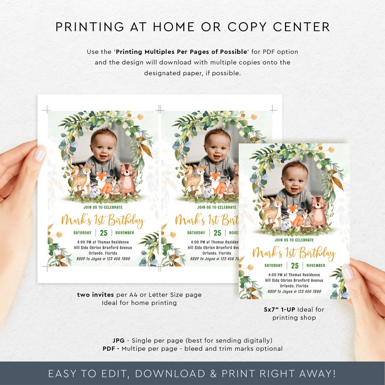 Editable Woodland Birthday Invitation Template Electronic Etsy
