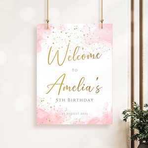 Blush Pink Welcome Sign Template Editable Blush Pink Gold Birthday ...