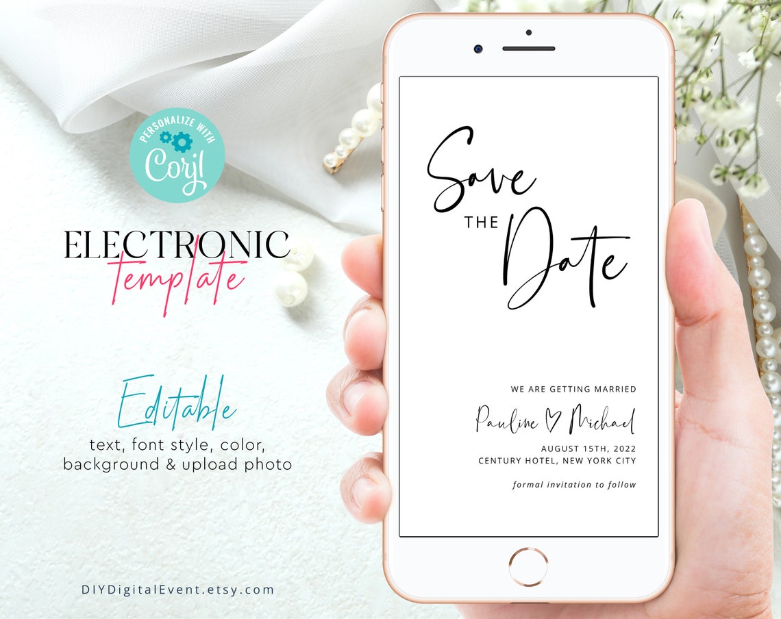 Electronic Save the Date Template, Editable Save the Date, Minimalist ...