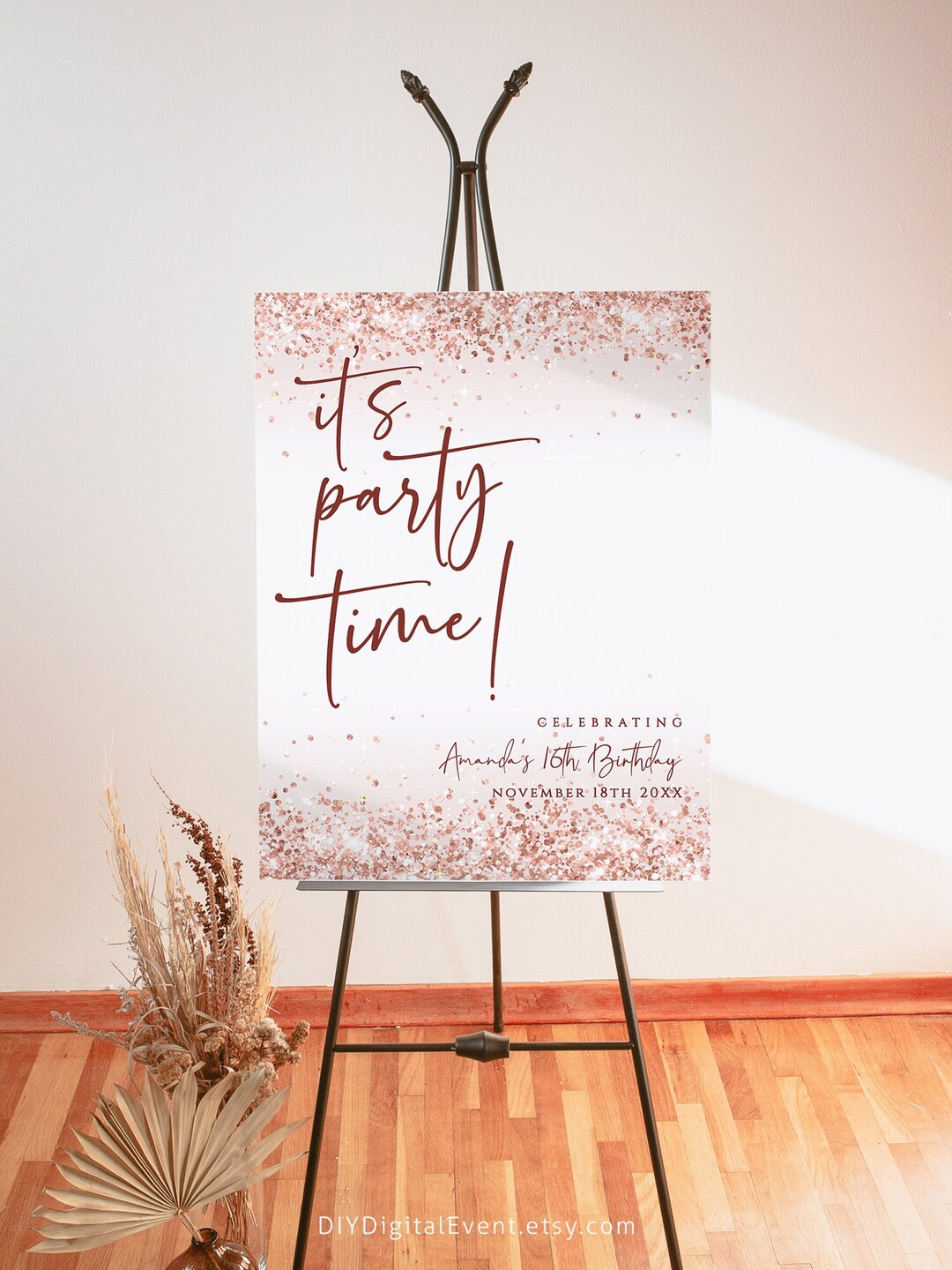 Rose Gold Welcome Sign Template Editable Glittery Rose Gold Birthday ...