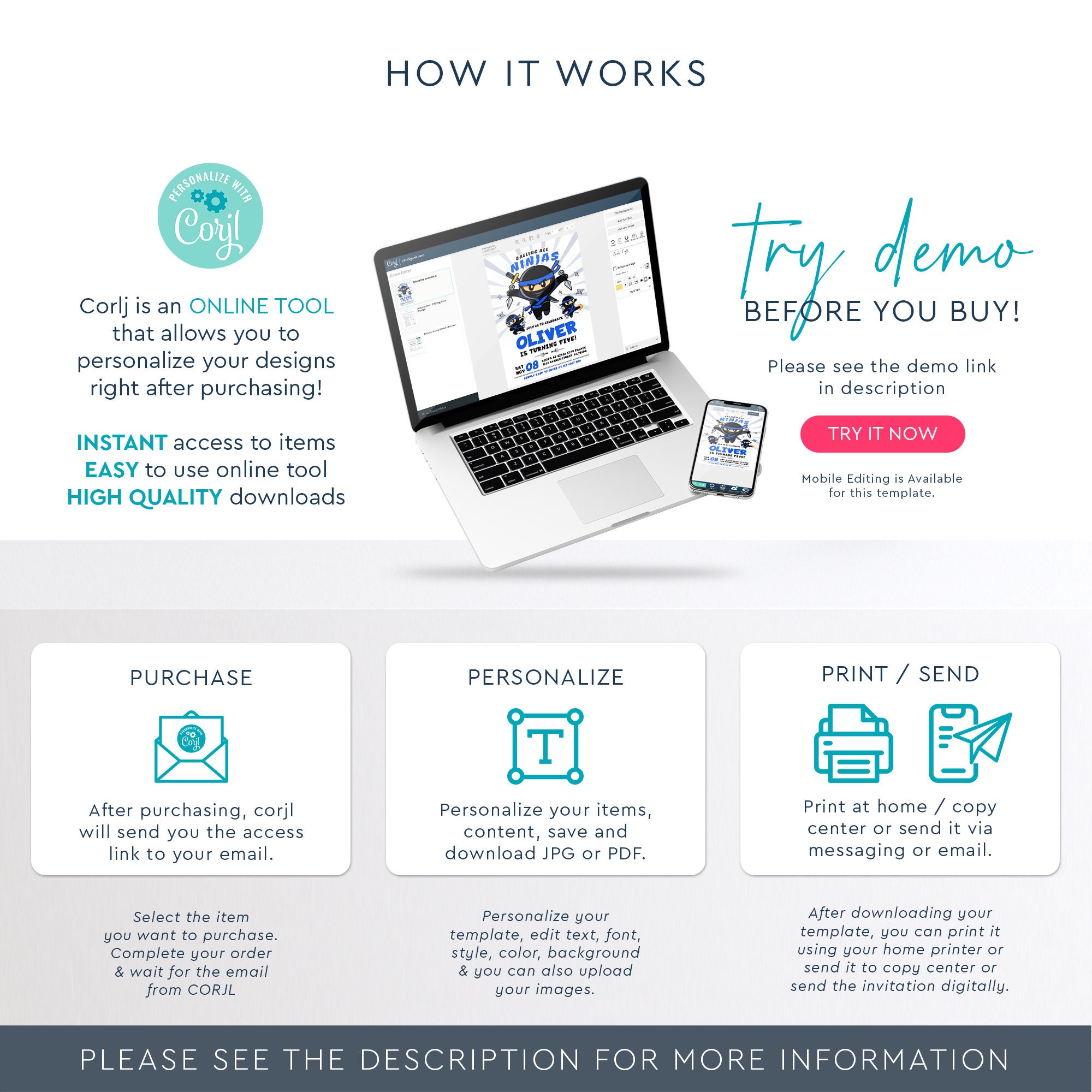 Editable Blue Ninja Birthday Invitation Template Printable Ninja ...