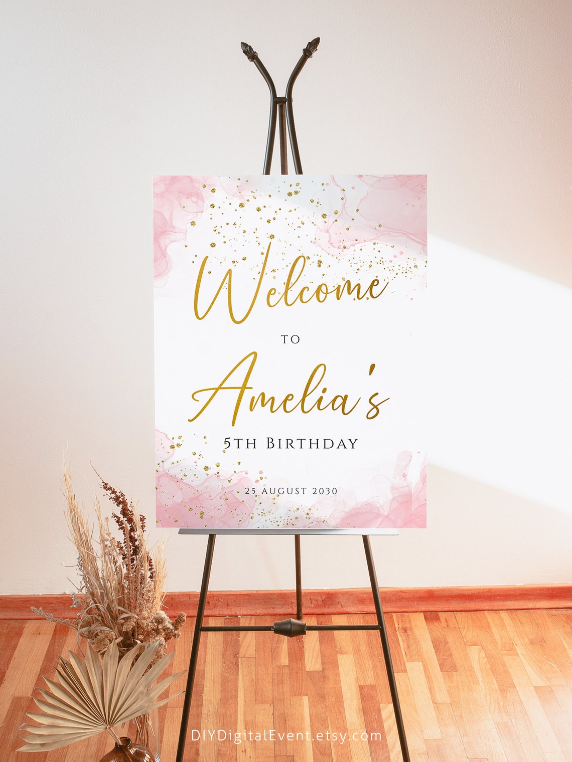 Blush Pink Welcome Sign Template Editable Blush Pink Gold Birthday ...