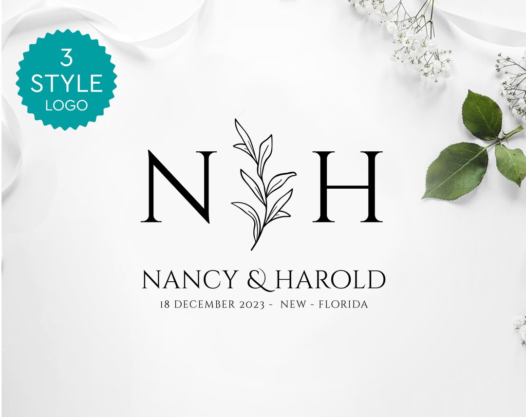 Simple Wedding Logo Floral Wedding Monogram Logo Modern Custom Logo ...