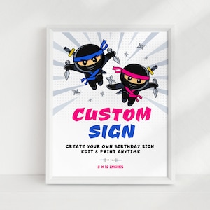 Editable Ninja Custom Sign Template Printable Blue Pink Ninja Custom ...