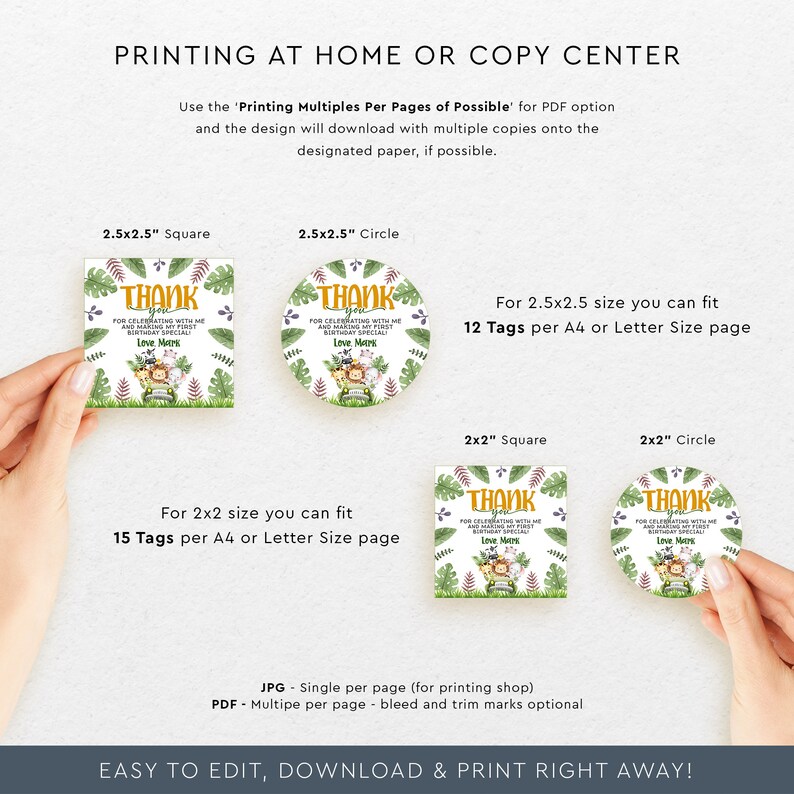 EDITABLE Safari Favor Tags Wild One Birthday Thank You Tags - Etsy