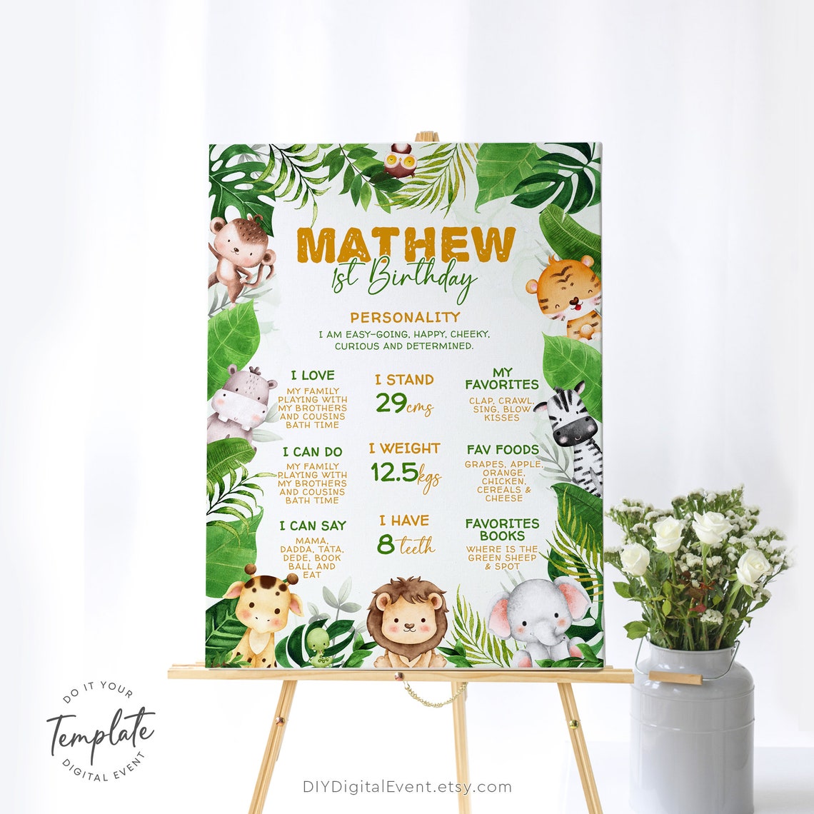 Editable Safari Animals Milestone Birthday Poster Template - Etsy