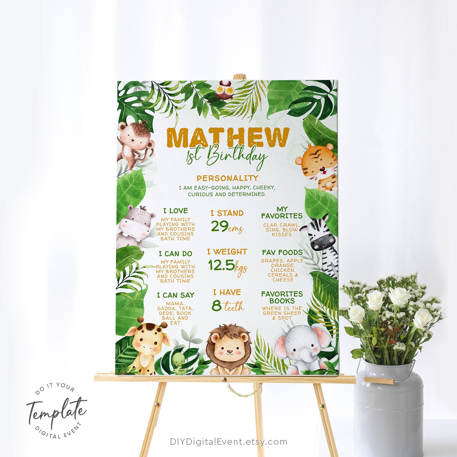 Editable Safari Animals Milestone Birthday Poster Template - Etsy