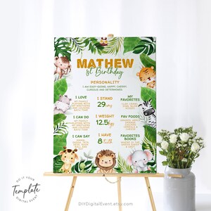 Editable Safari Animals Milestone Birthday Poster Template Printable ...