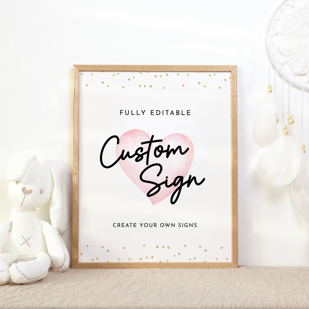 Minimalist Custom Sign Template Printable Pink Heart Editable Table Top ...