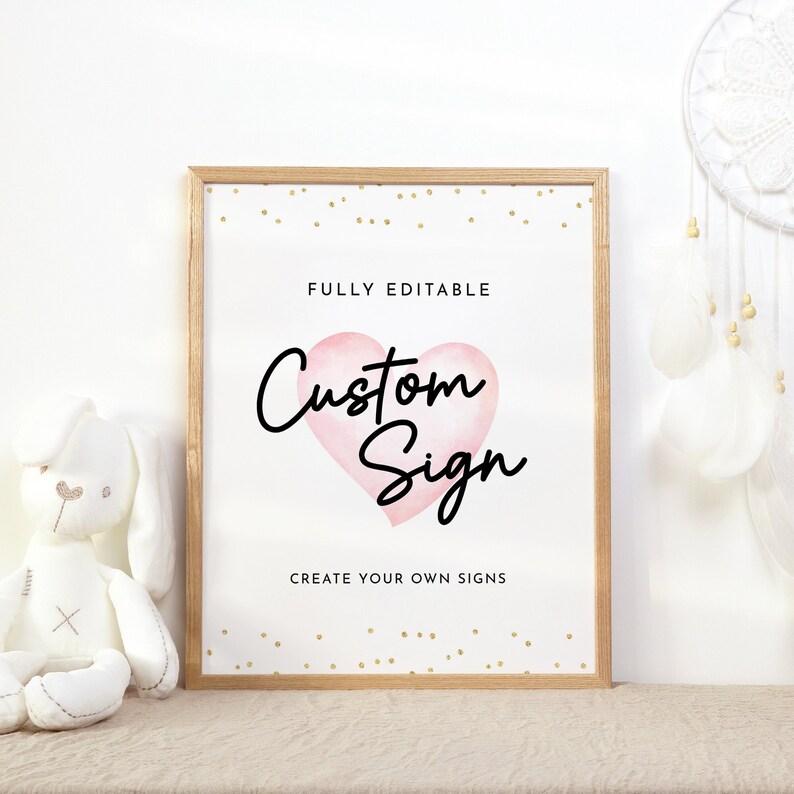 Minimalist Custom Sign Template Printable Pink Heart Editable Table Top ...