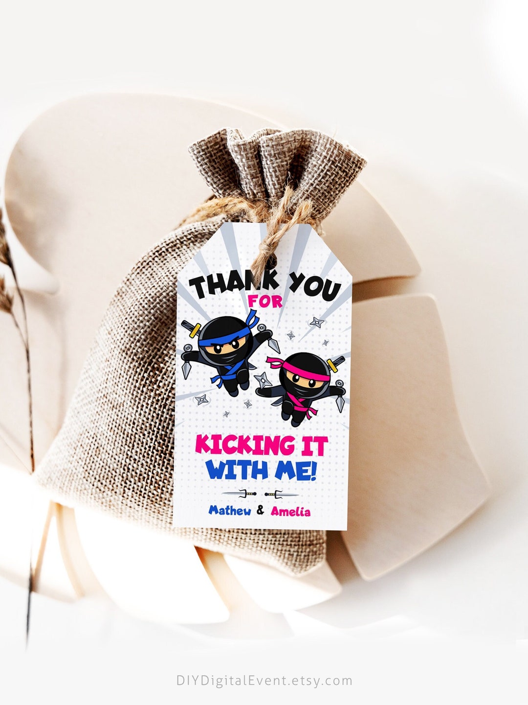 Ninja Thank You Tag Template Editable Favor Tag Karate Birthday Gift ...
