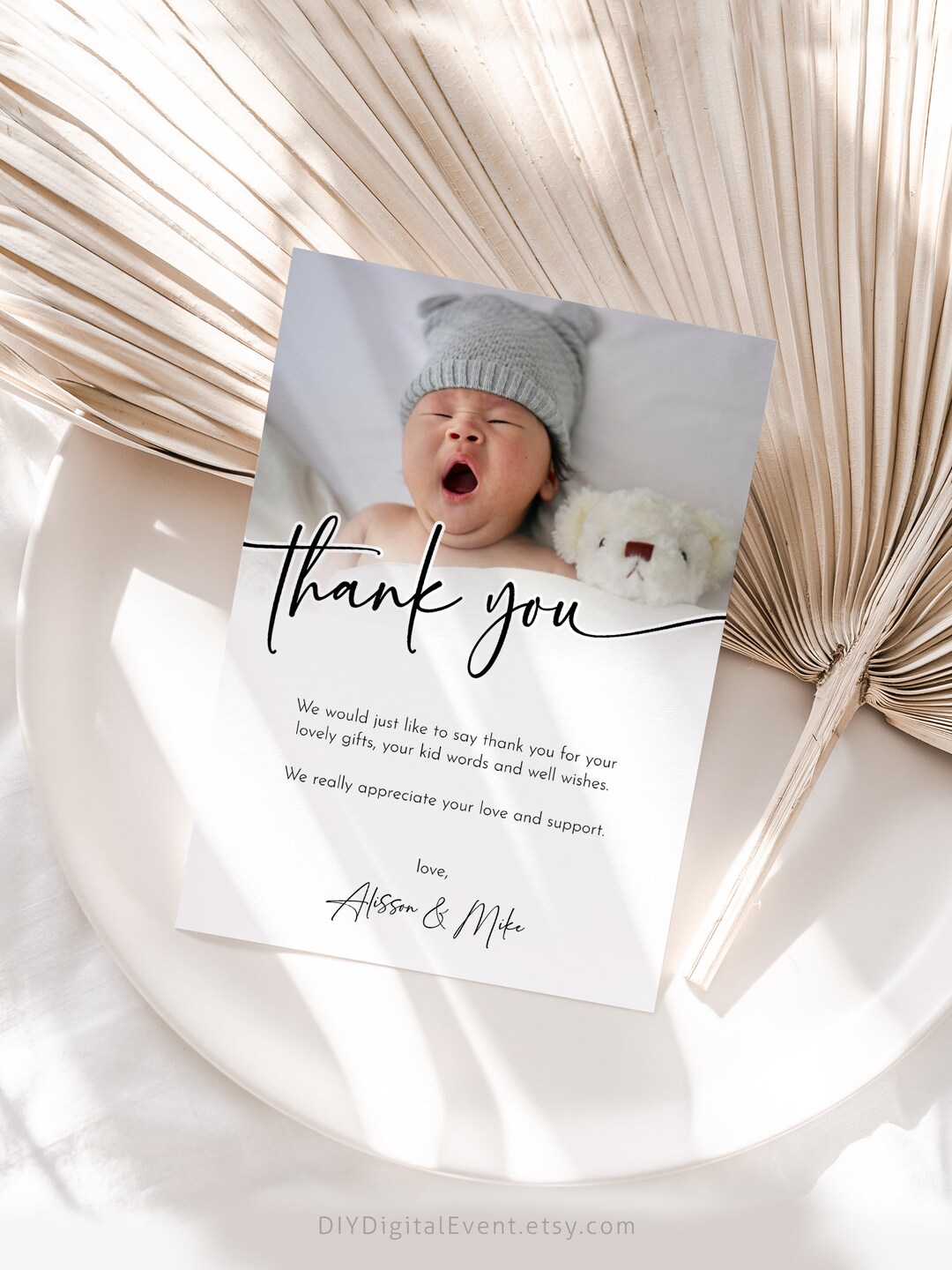 Editable Minimalist Thank You Card With Photo Template Printable Simple ...