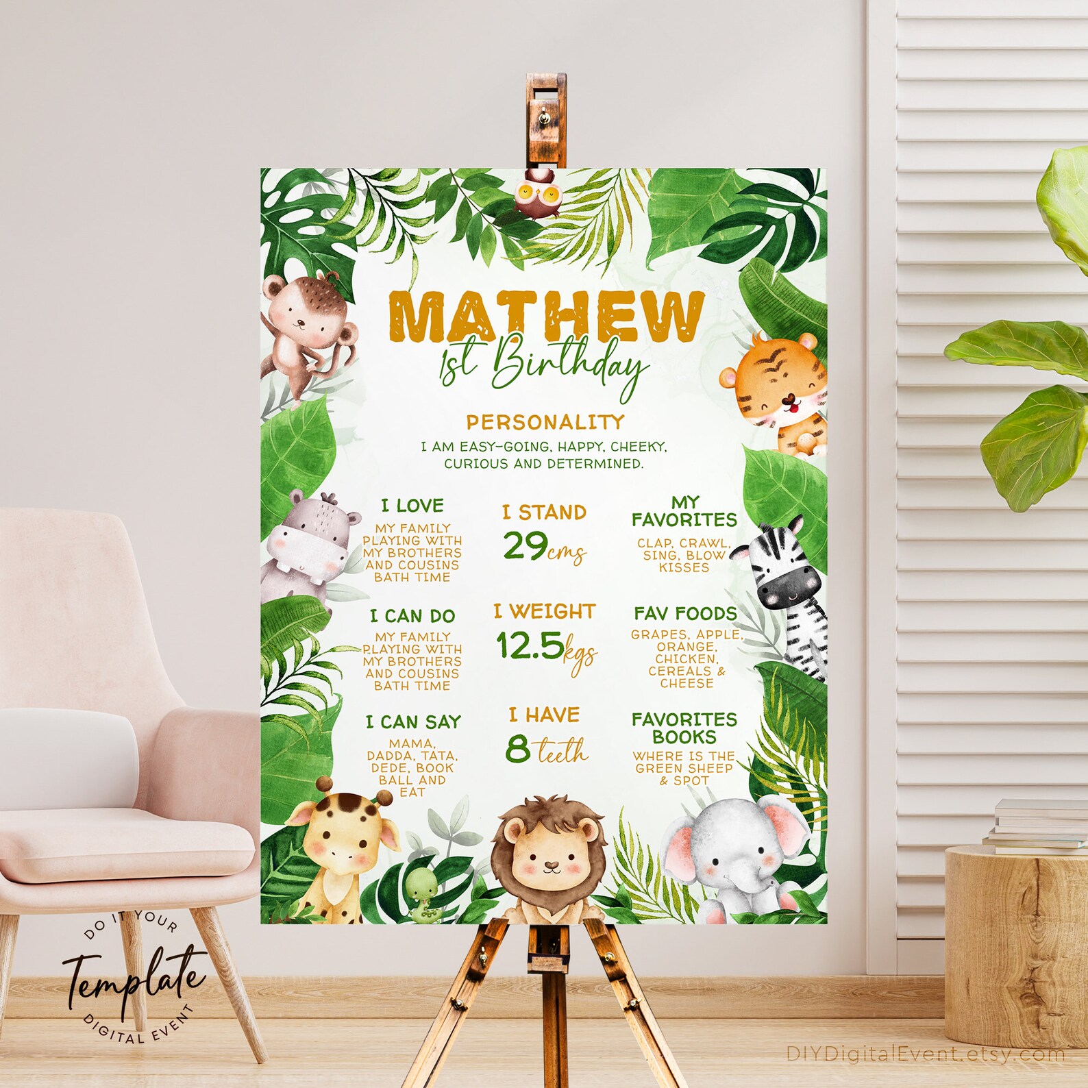 Editable Safari Animals Milestone Birthday Poster Template - Etsy