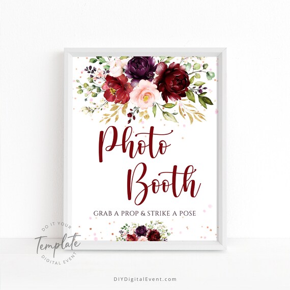 Photo Booth Sign Printable Photo Booth Sign Burgundy Baby - Etsy