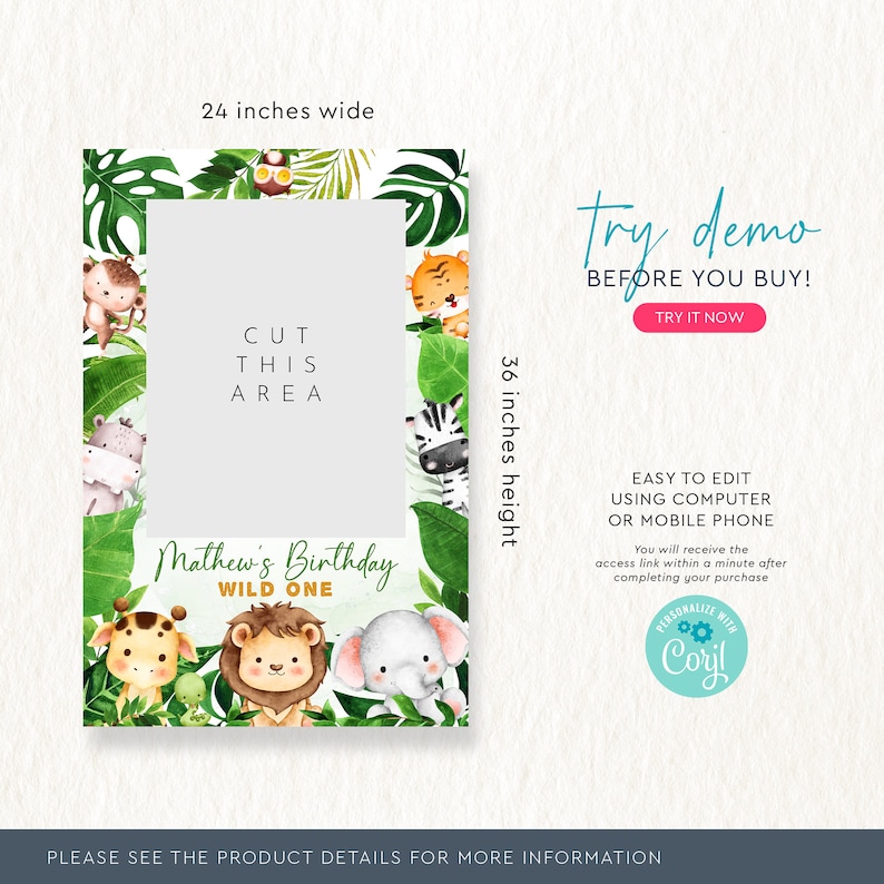Editable Safari Animals Photo Booth Frame Template Jeep Wild - Etsy