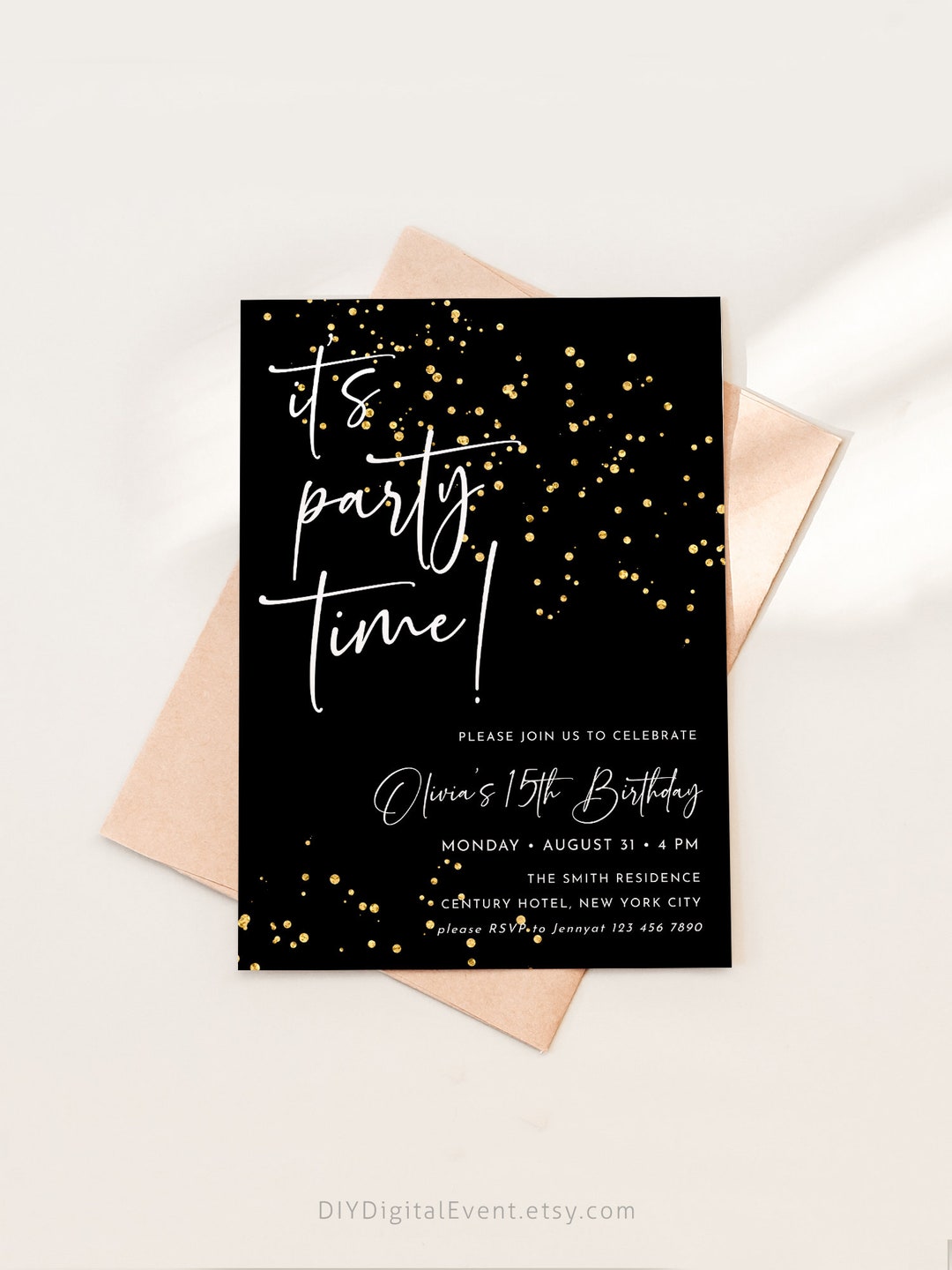 Minimalist Adult Party Time Invitation Template Editable It's Party ...