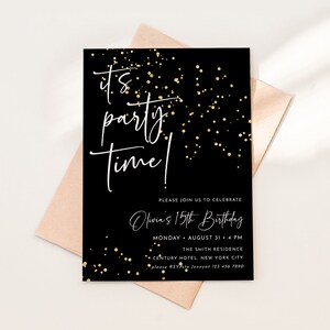 Minimalist Adult Party Time Invitation Template Editable It's Party ...