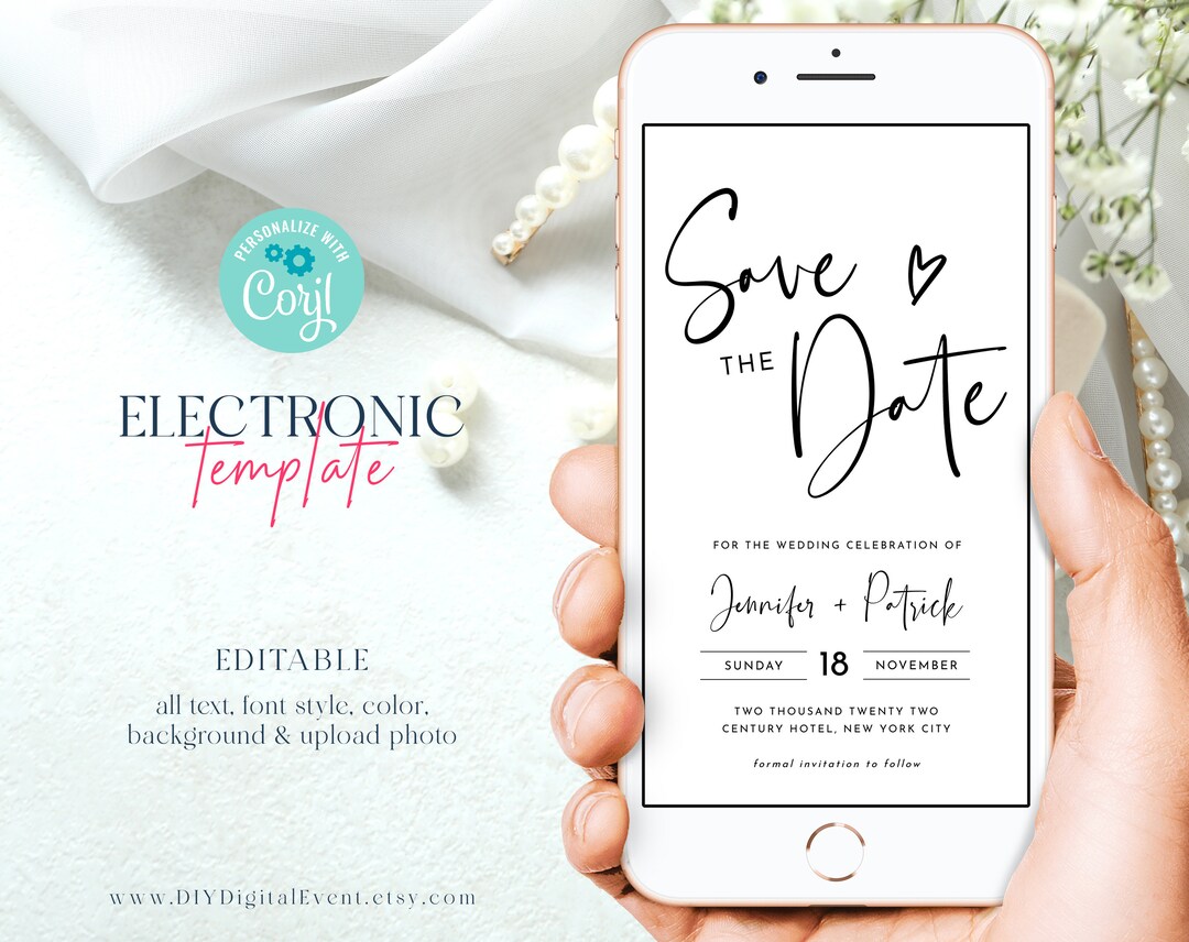Simple Electronic Save the Date Template, Editable Save the Date ...