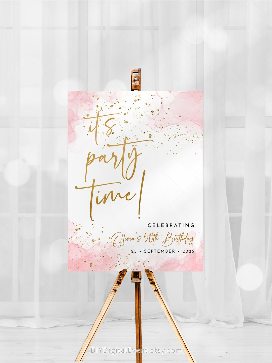 Blush Pink Welcome Sign Template Editable Gold Glittery Birthday ...