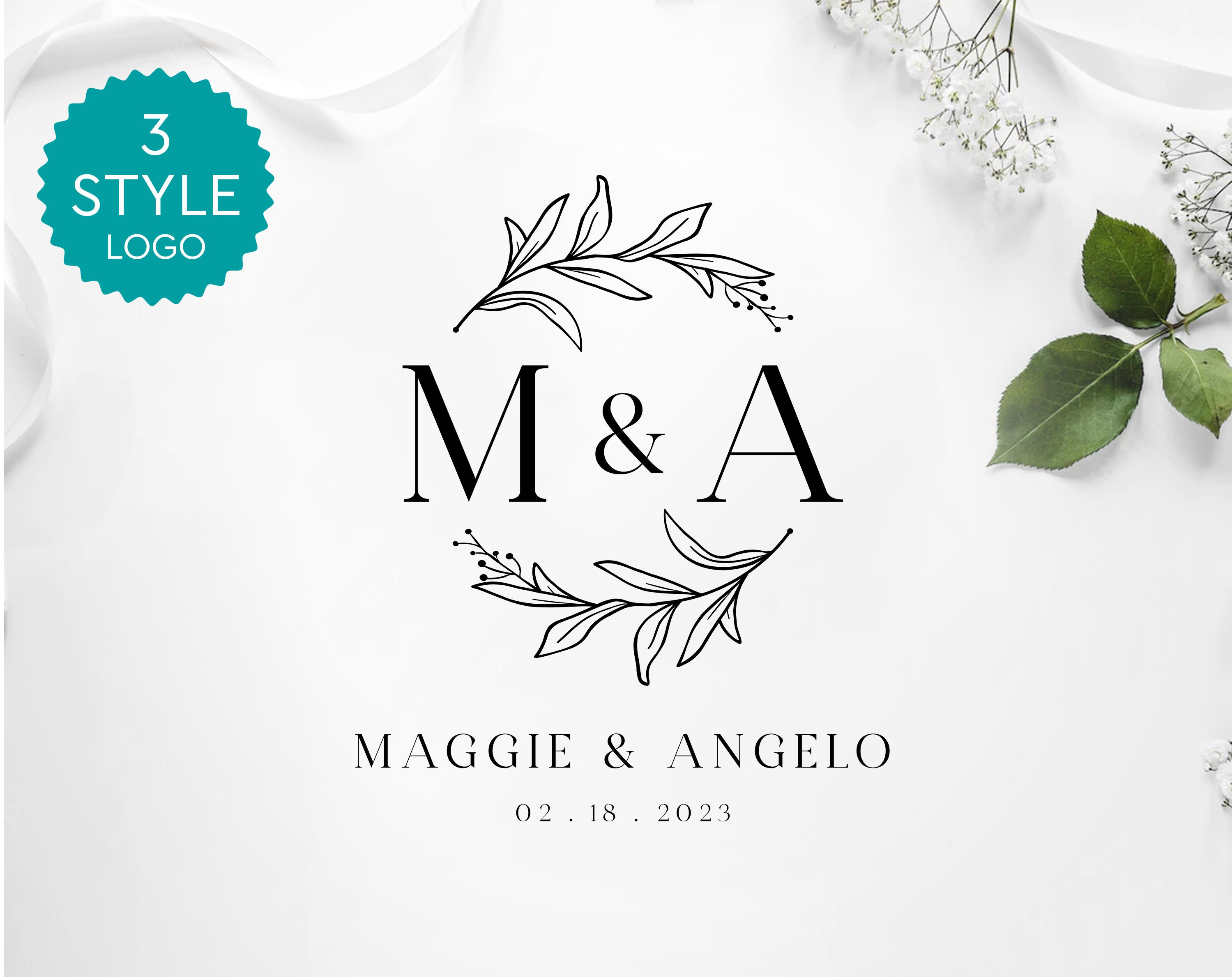 Wedding Monogram Logo | Elegant Floral Initial Design | Custom Bride ...
