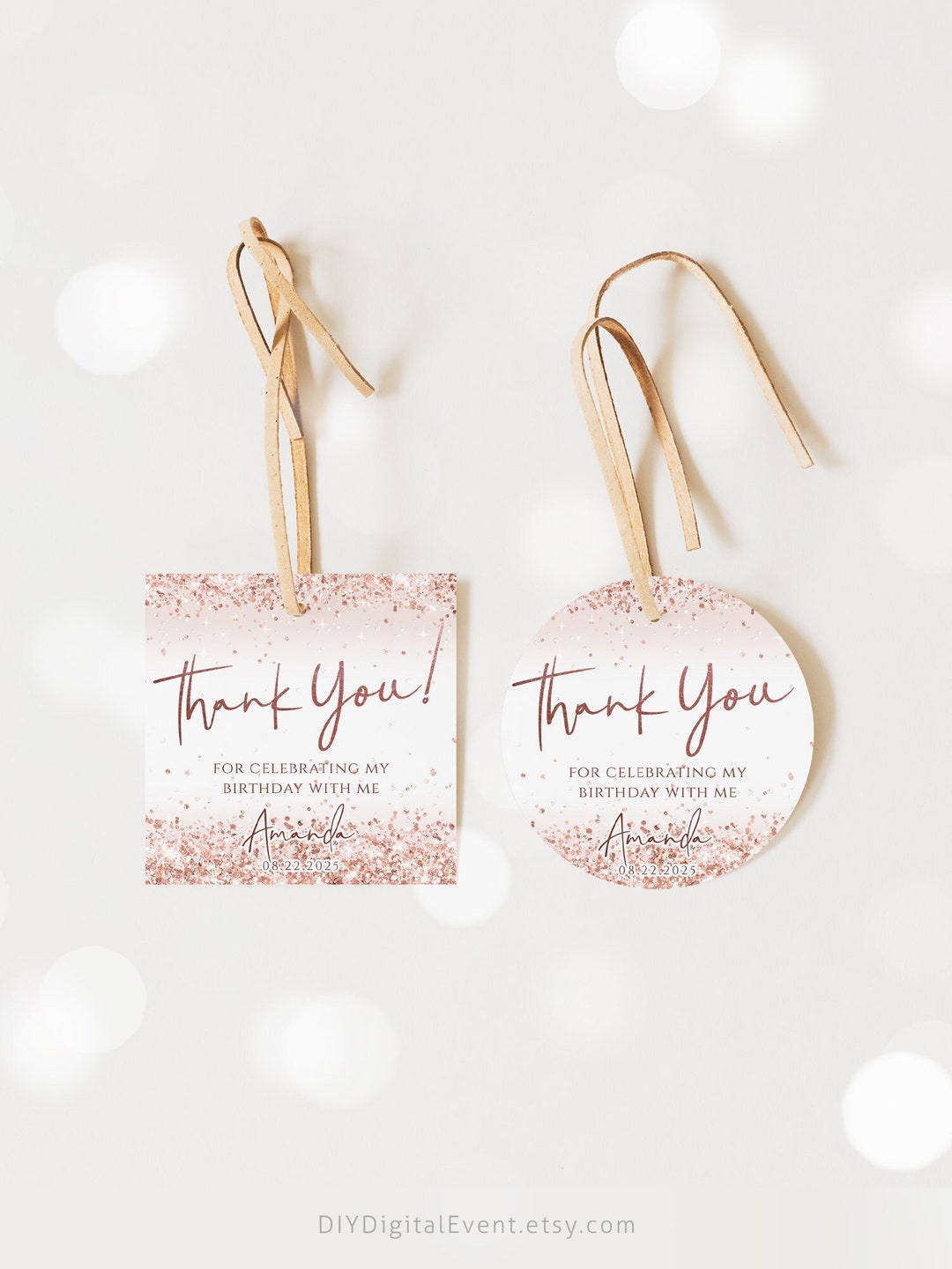 Rose Gold Favor Tags Editable Thank You Tags Shinny Glittery Confetti ...