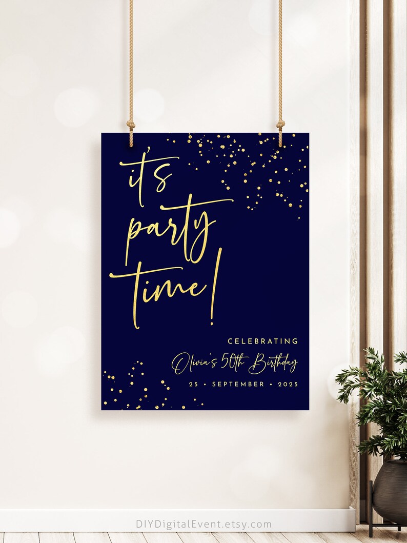 Navy Blue Welcome Sign Template Editable Gold Glittery Birthday Welcome ...