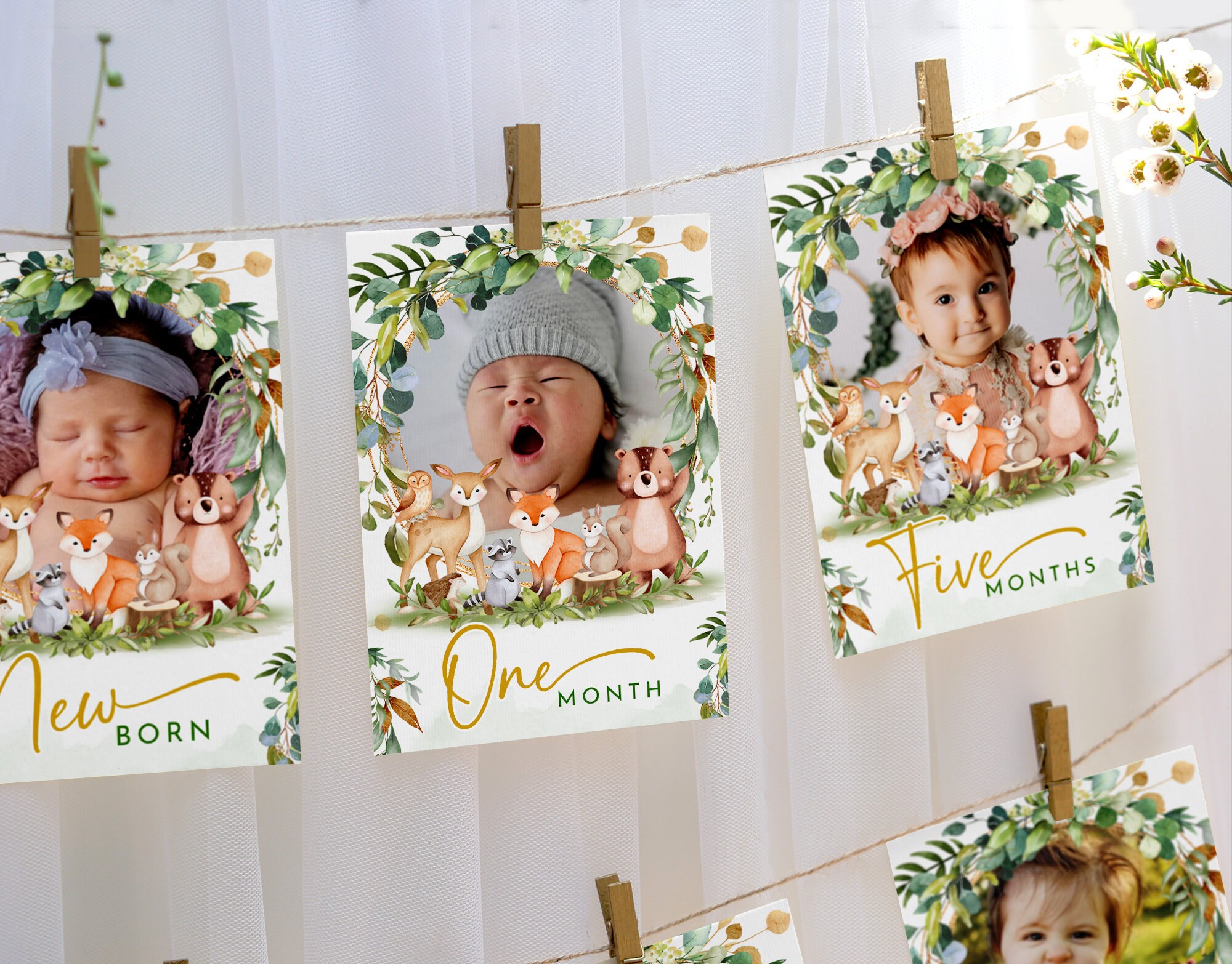 EDITABLE First Birthday Monthly Banner Woodland Animals 1st Year ...