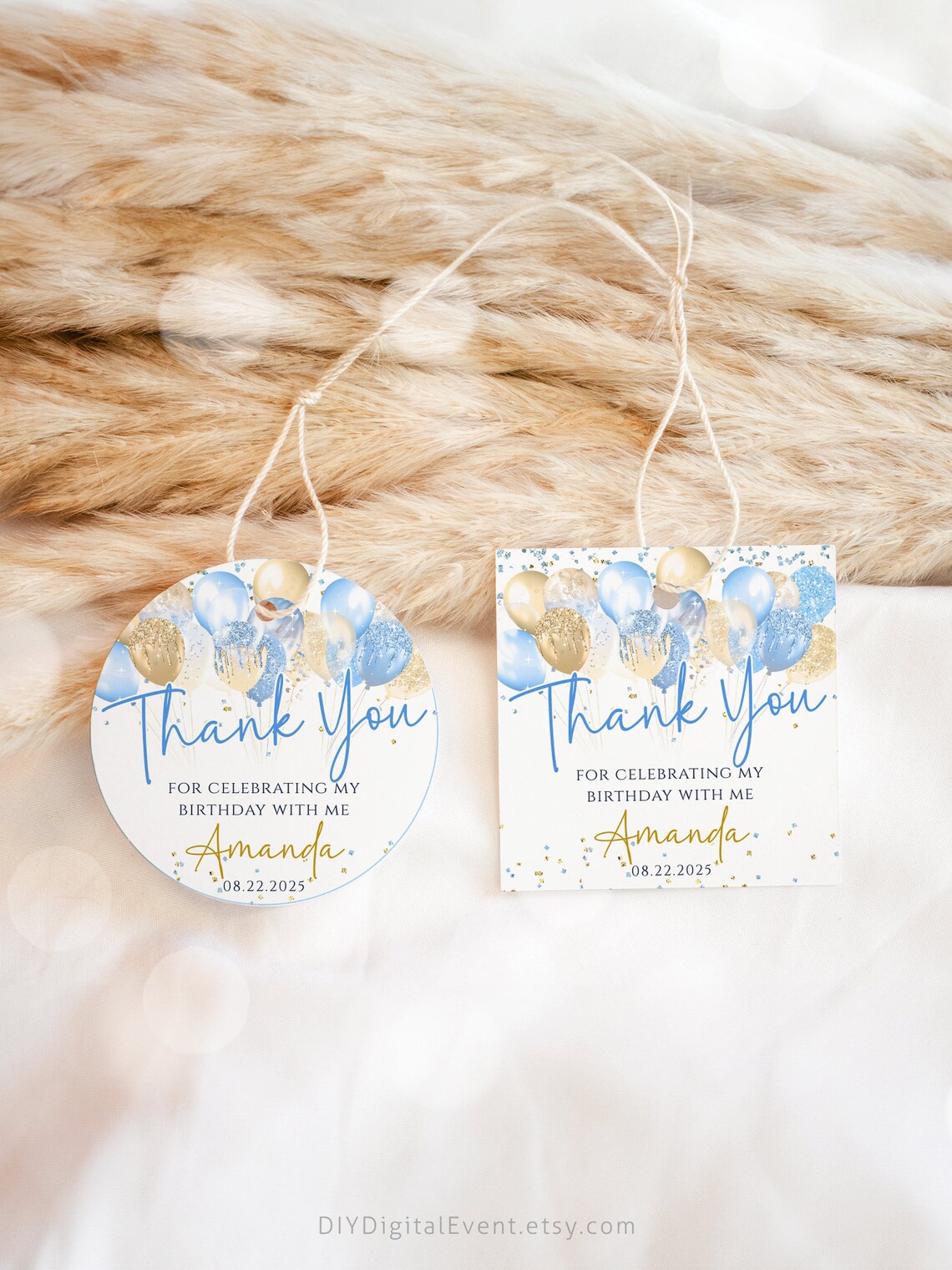 Blue Gold Favor Tags Balloons Editable Birthday Thank You Tags Gold ...