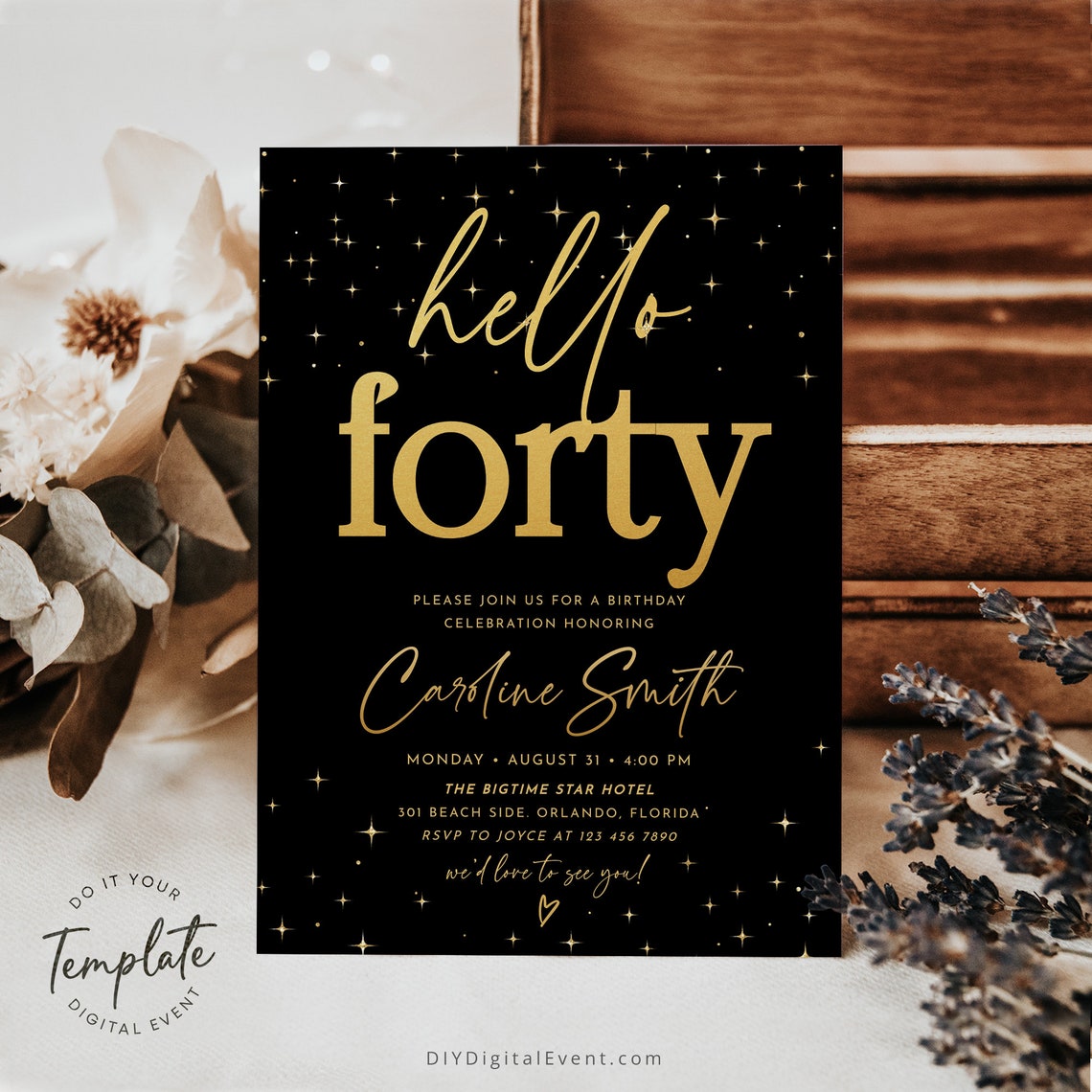 Editable 40th Birthday Invitation Template Printable Gold - Etsy