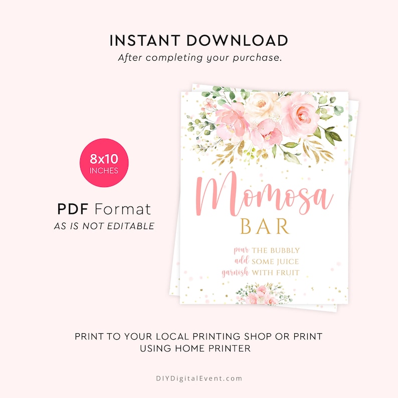 Momosa Bar Sign Printable Mom-osa Bar Sign Blush Pink Baby Shower Bar ...