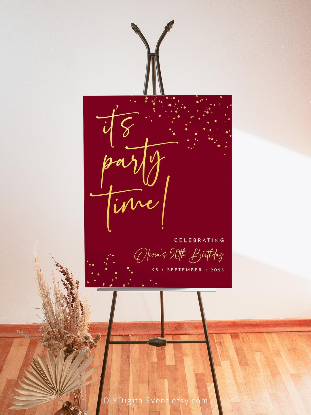 Burgundy Welcome Sign Template Editable Maroon Gold Birthday Welcome ...