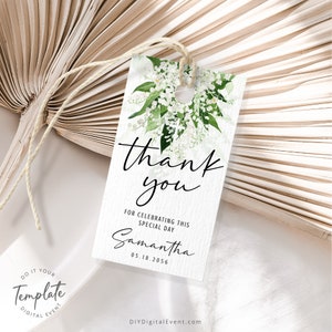 EDITABLE Lily of the Valley Favor Tags Greenery Thank You Tags Baptism ...