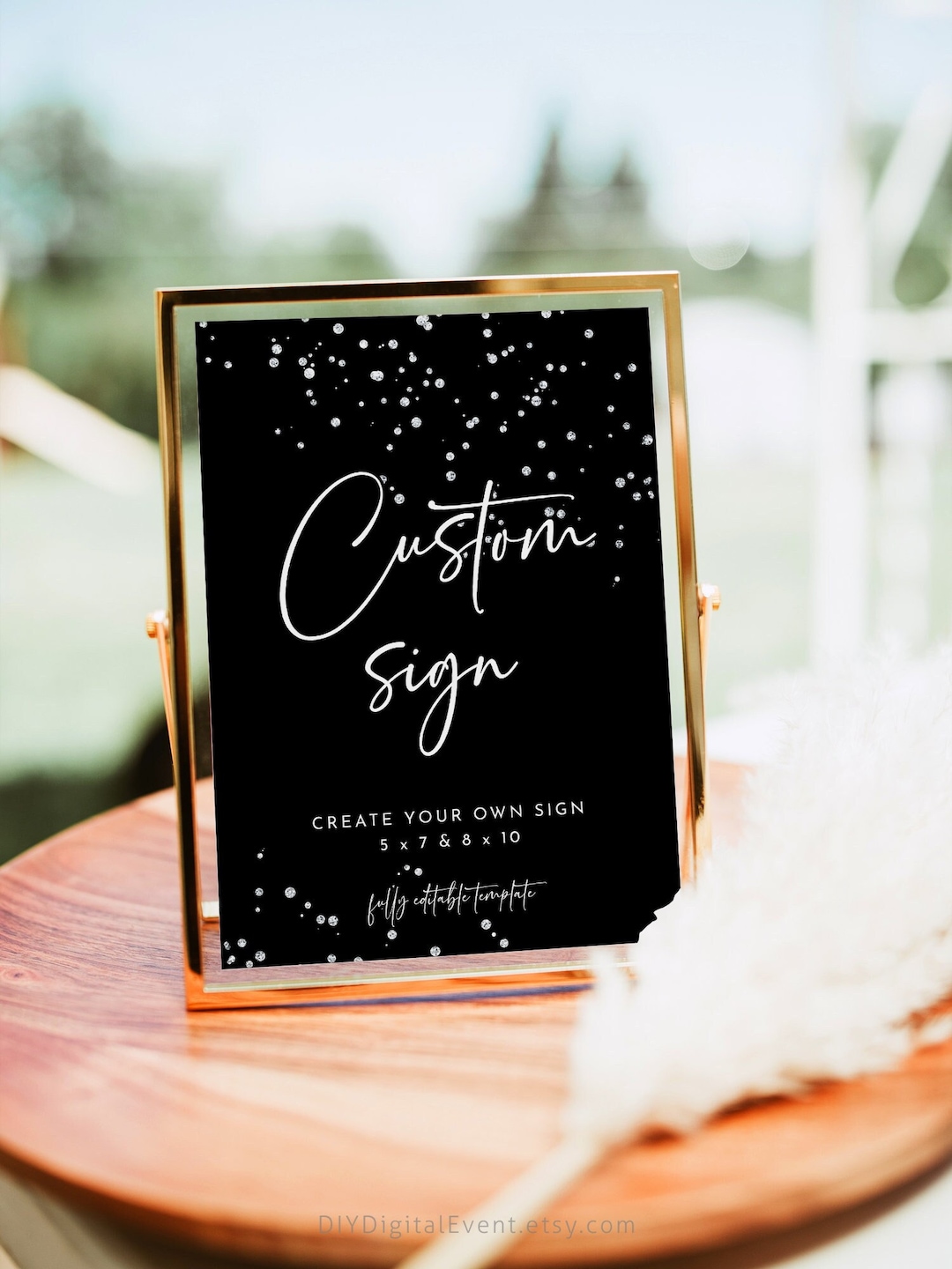 Minimalist Custom Sign Template Silver Black Sign Printable Glittery ...