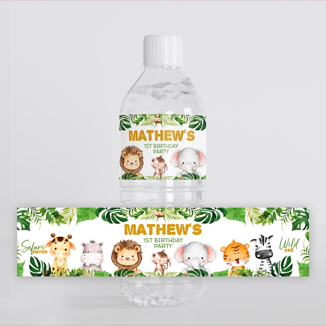 Editable Safari First Water Bottle Label Template Printable Wild One ...