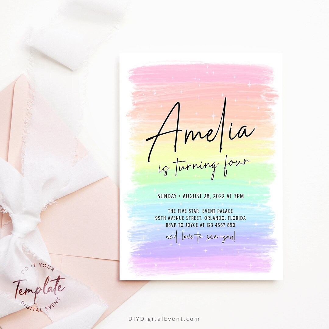 Editable Rainbow Birthday Invitation Template Printable - Etsy México
