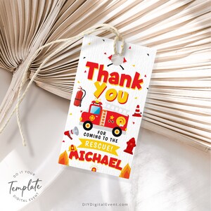 Editable Firetruck Favor Tag Firetruck Birthday Gift Tag Birthday Thank ...