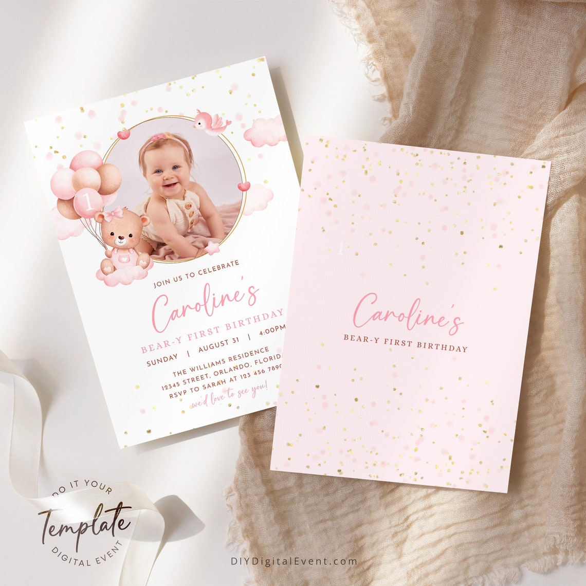 Editable Cute Bear Birthday Invitation Template Printable - Etsy