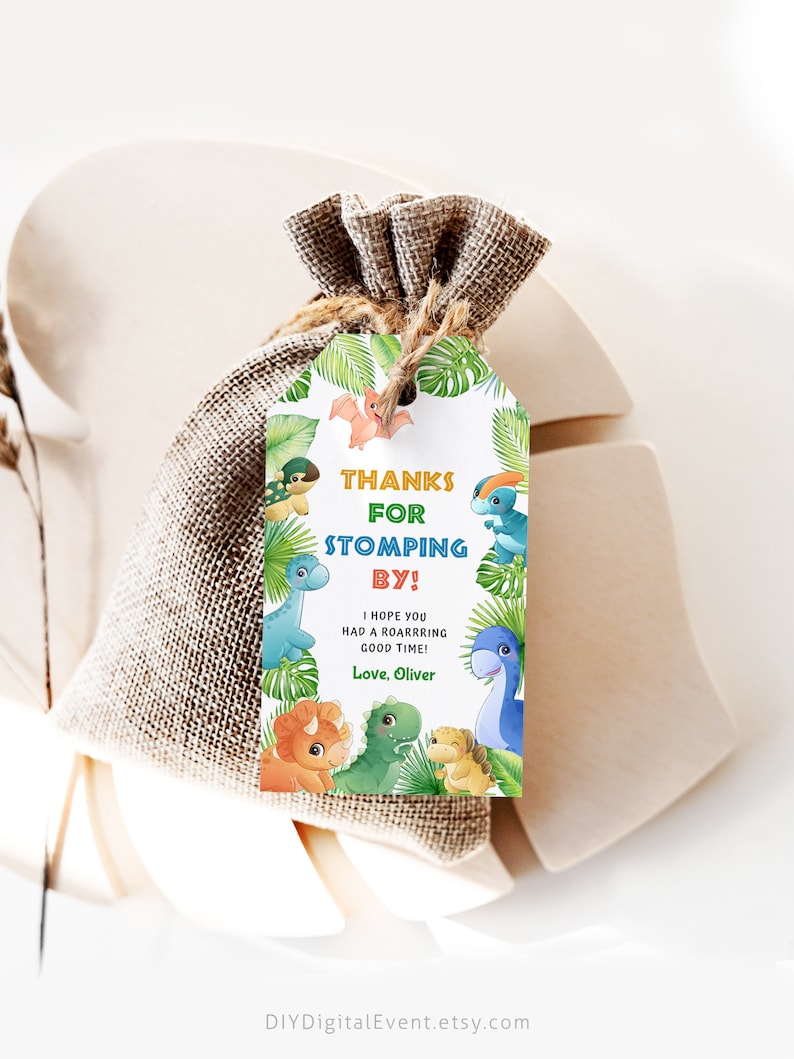 EDITABLE Dinosaur Thank You Tags Dino Birthday Favor Tags TREX Gift Tag ...