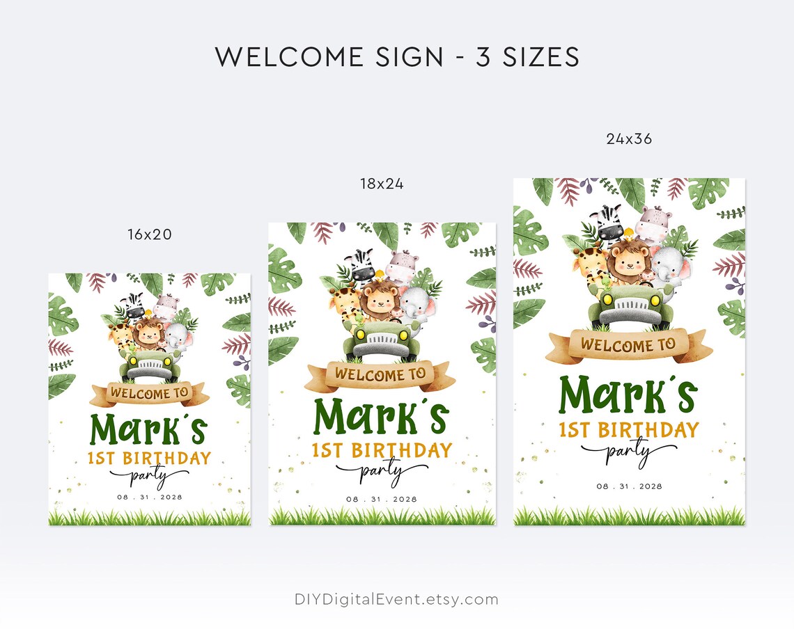 Wild One Welcome Sign Editable Safari Animals Welcome Sign - Etsy
