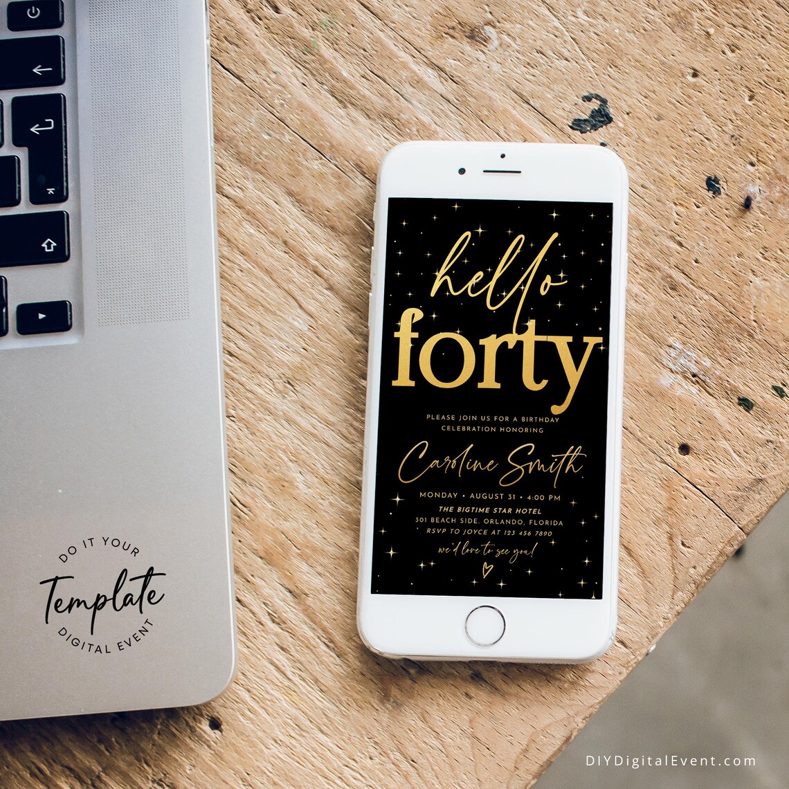 Editable 40th Birthday Invitation Template Printable Gold - Etsy